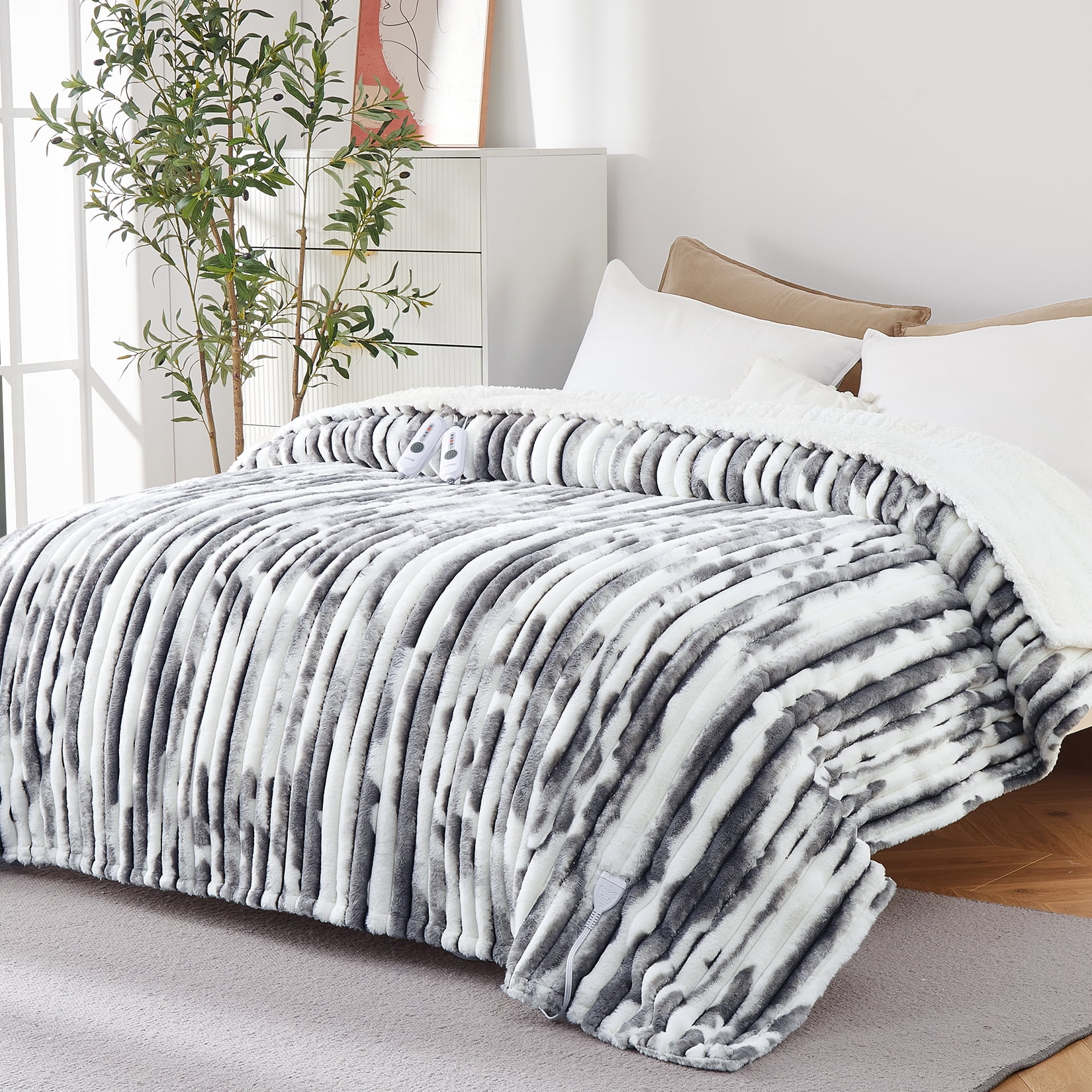 JoanKaren Electric Heated Blanket,King Size 90"x100" Cozy Faux Rabbit ...