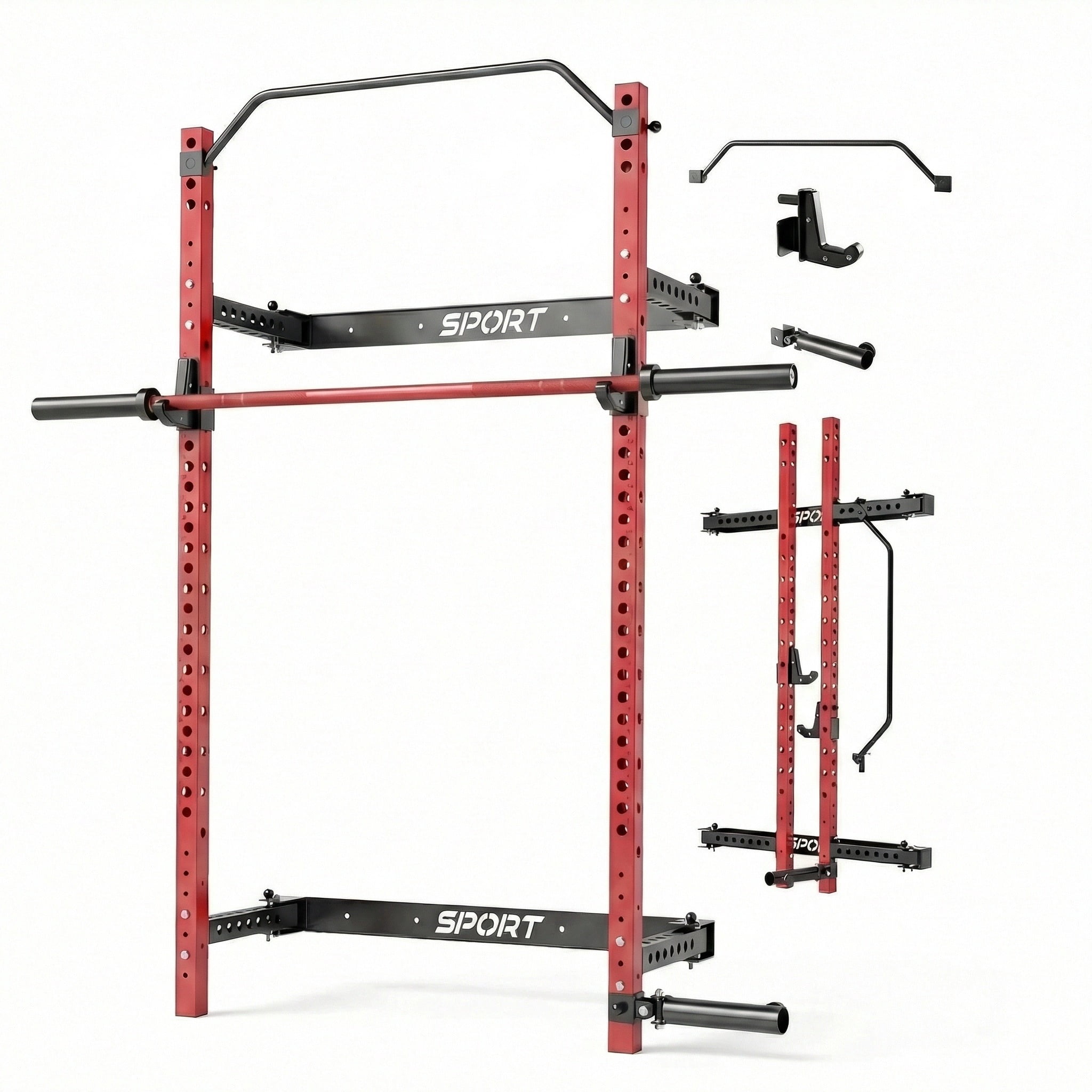 JoanKaren Folding Squat Rack with Barbell Bar,1000lbs Capacity Foldable ...