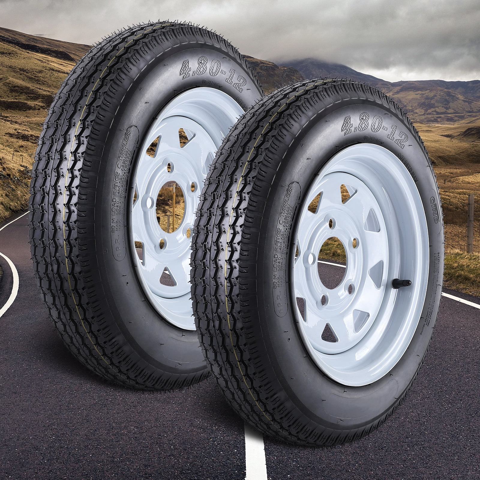 JoanKaren Set of 2 Trailer Tire, 4.80x12 6PR Heavy-Duty Tires with 12 ...