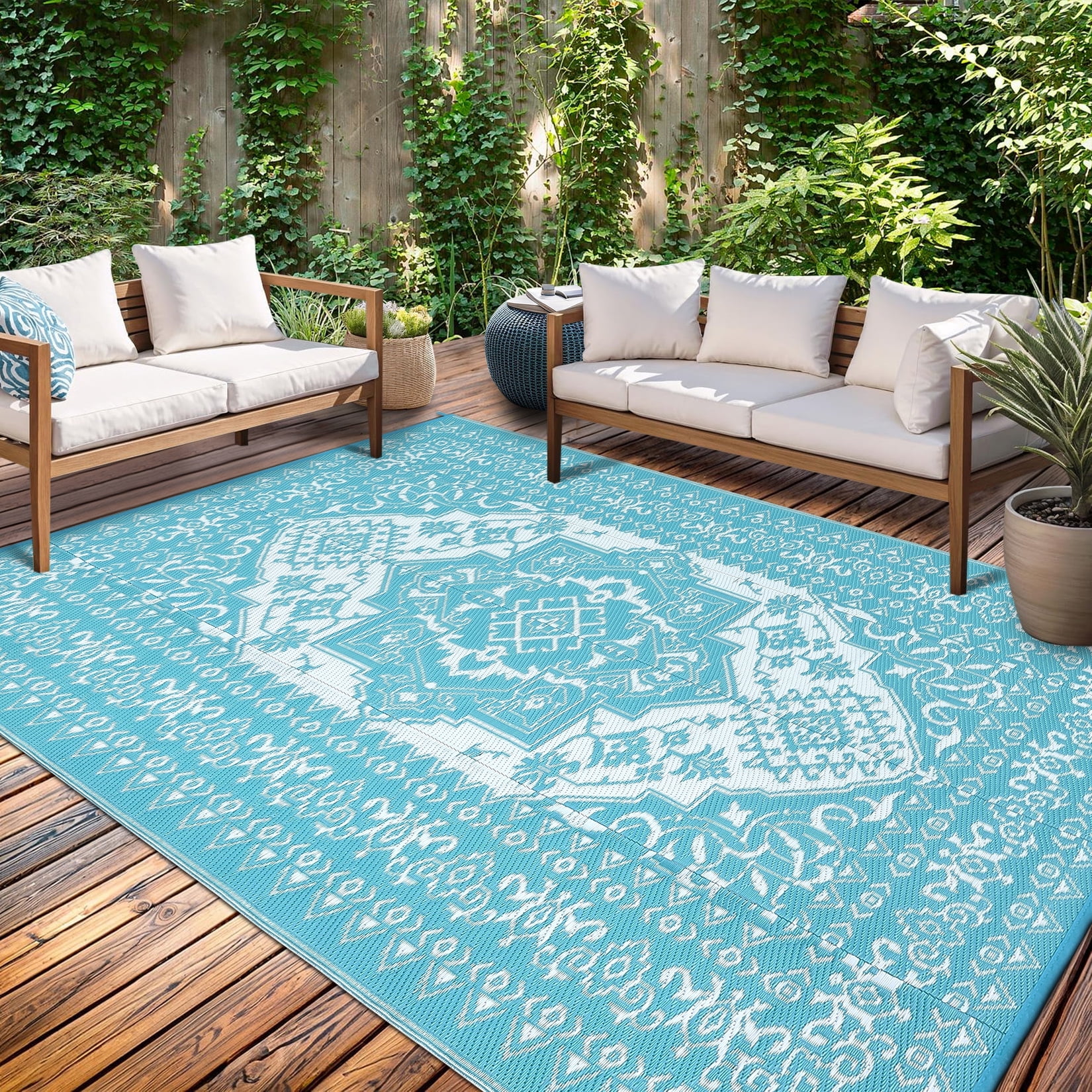 JoanKaren Waterproof Outdoor Rug,9'x12' Reversible Patio Mat,Outside ...