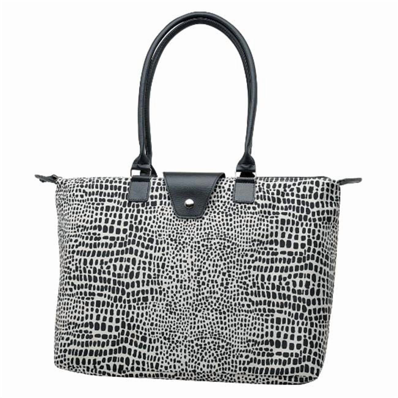 Joann Marrie Designs NF3BDL Long Handle Fold-Up Bag - Black dot leopard ...