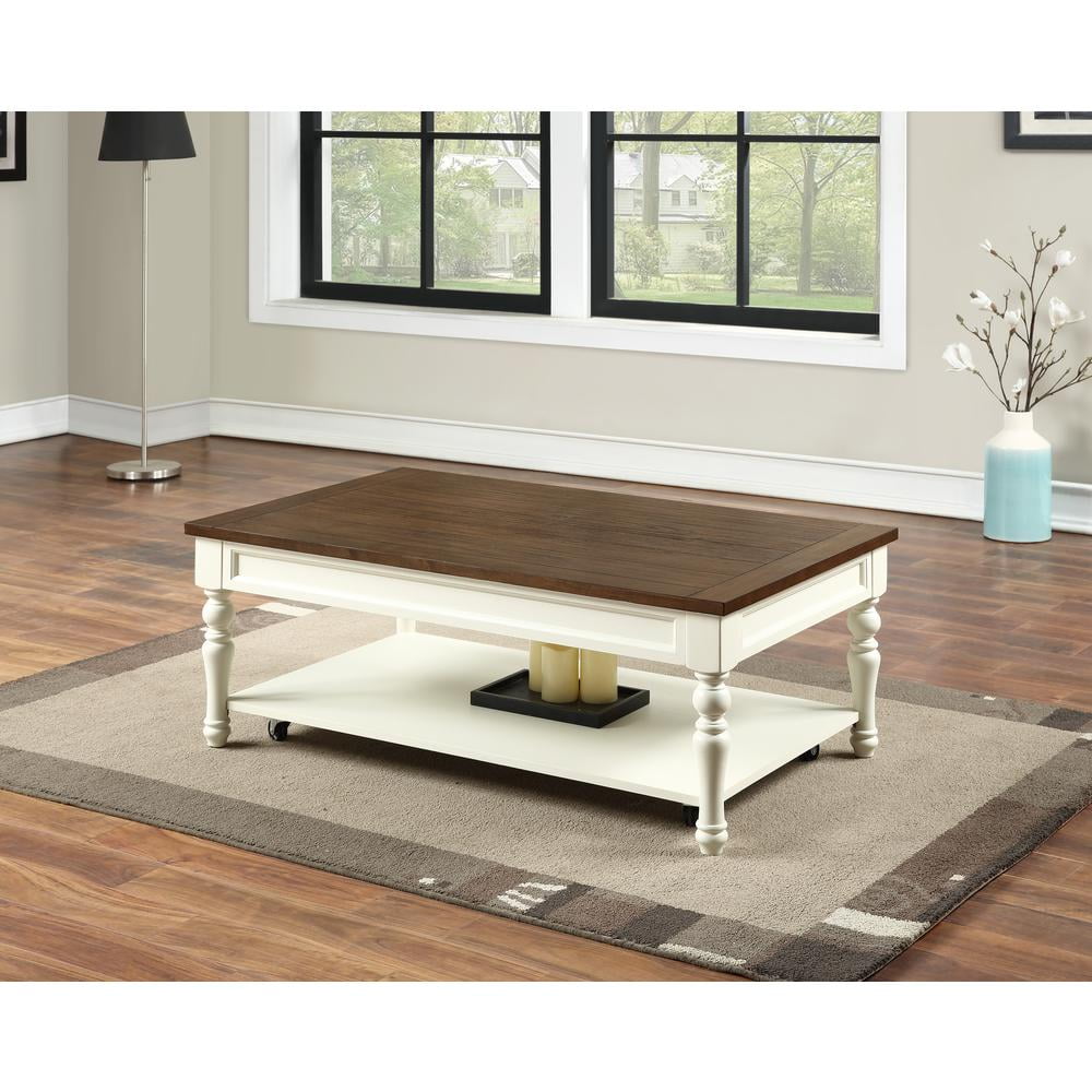 Joanna Farmhouse Two-tone Ivory and Mocha Wood Coffee Table - Walmart.com