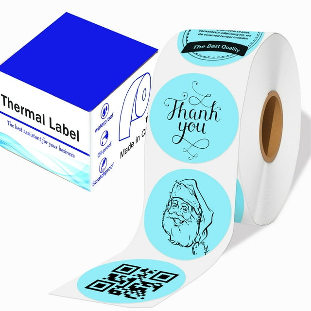 Joatuxul Thermal Round Printer Labels, 2" x 2", Blue, 600 Labels/Roll ...