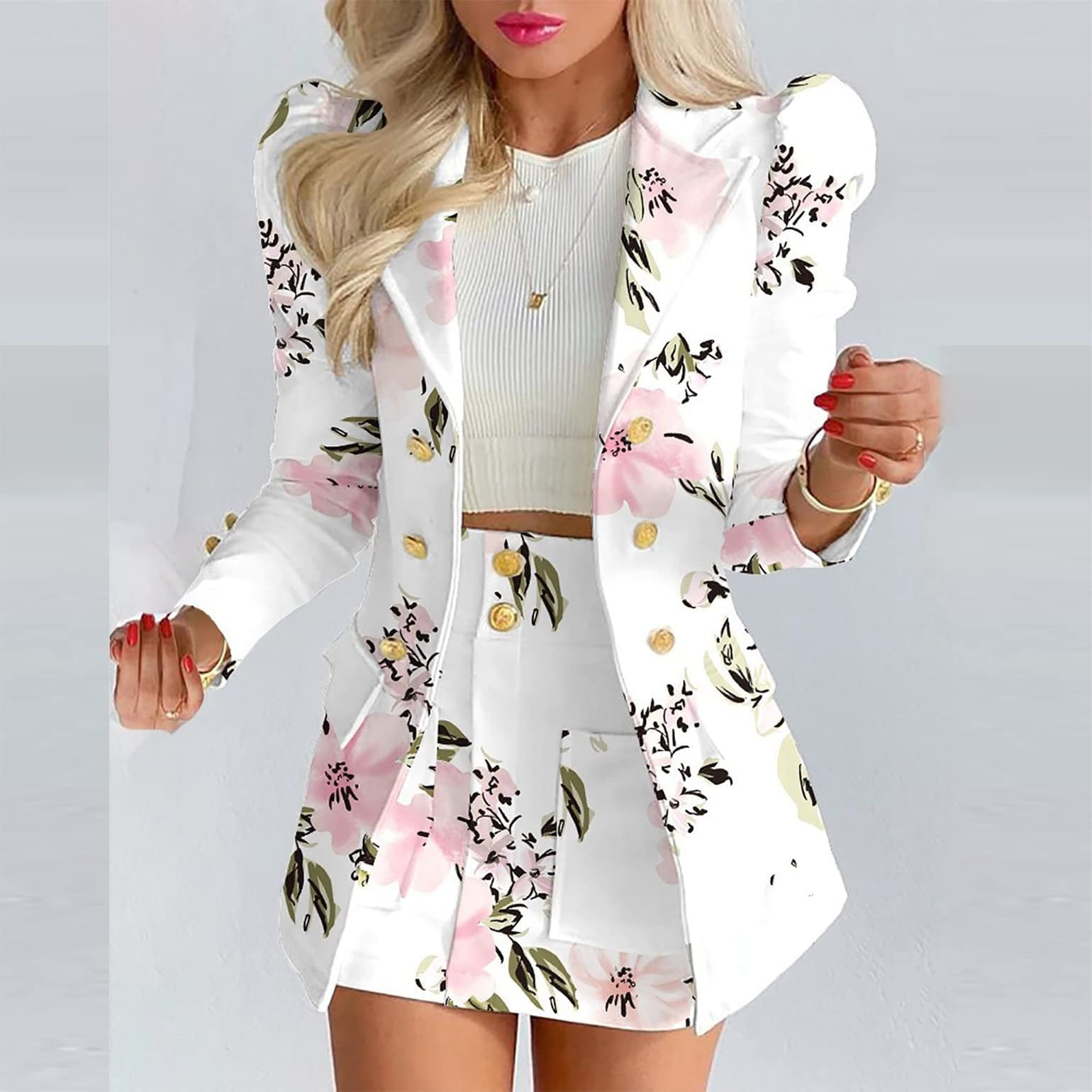 Joau Blazer Sets Women 2 Piece Outfits, Long Sleeve Lapel Blazer ...
