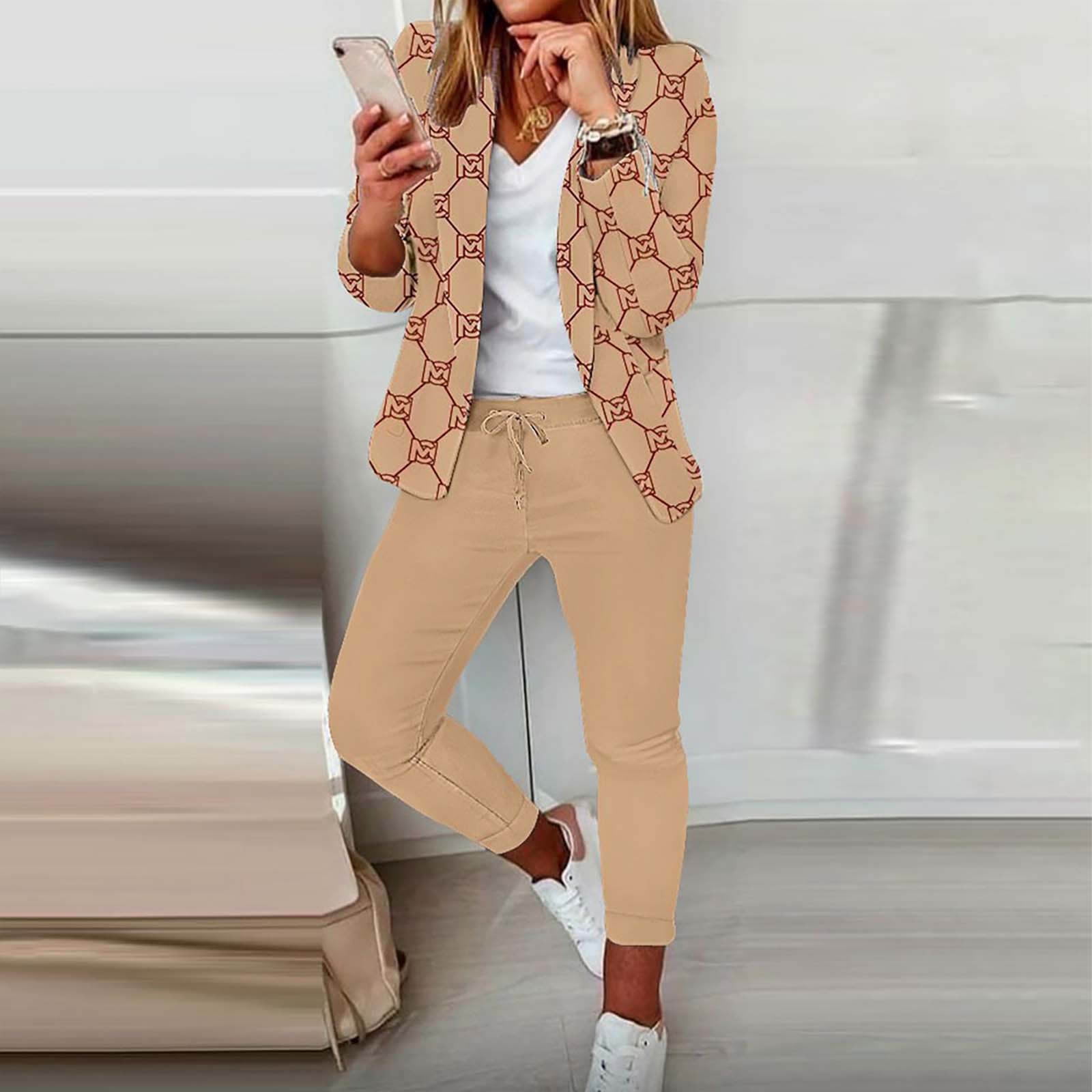 Joau Blazer Sets Women 2 Piece Outifits Open Front Lapel Blazer Jackets ...