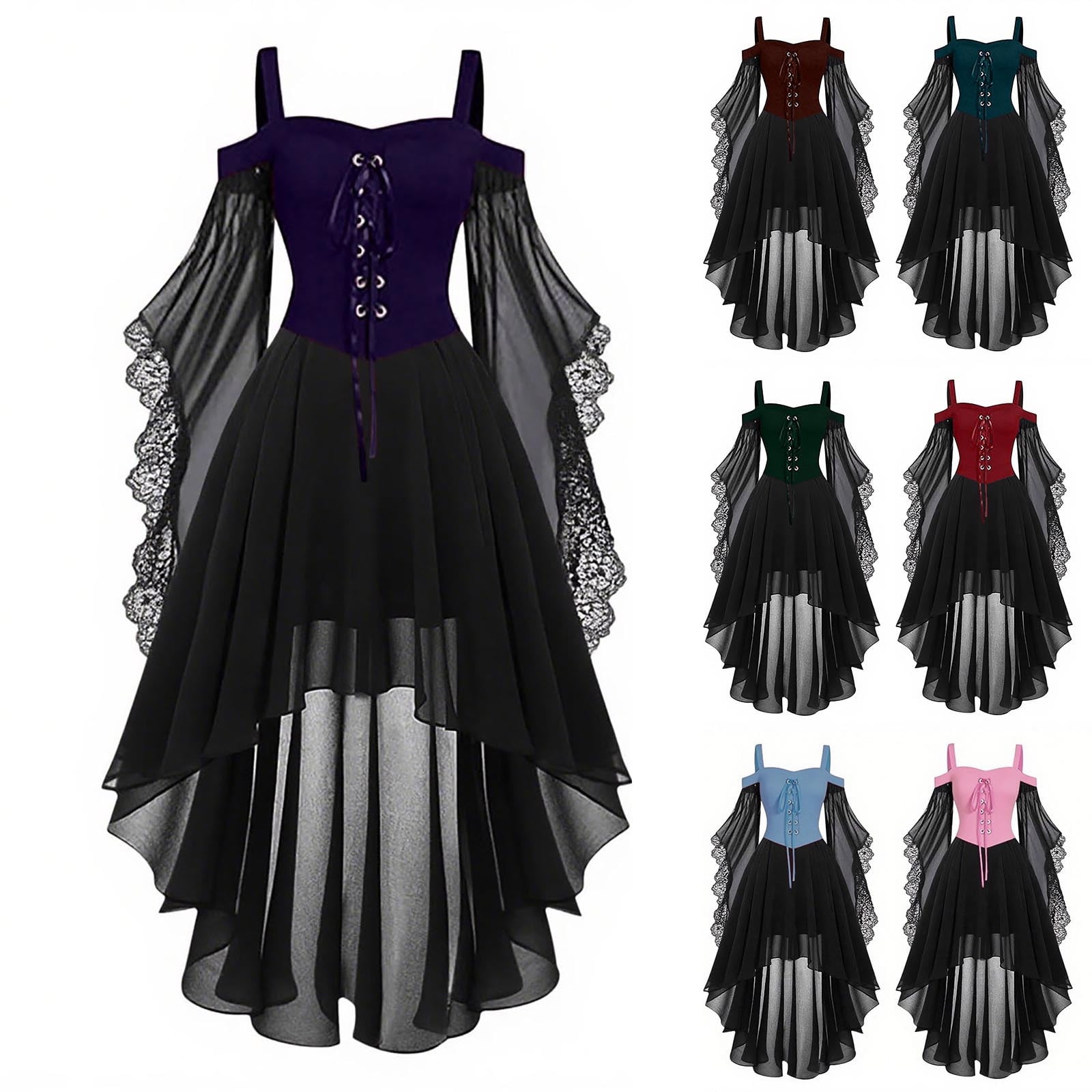 purcolt Halloween Costume, Womens Gothic Witch Vampire Medieval Dress ...