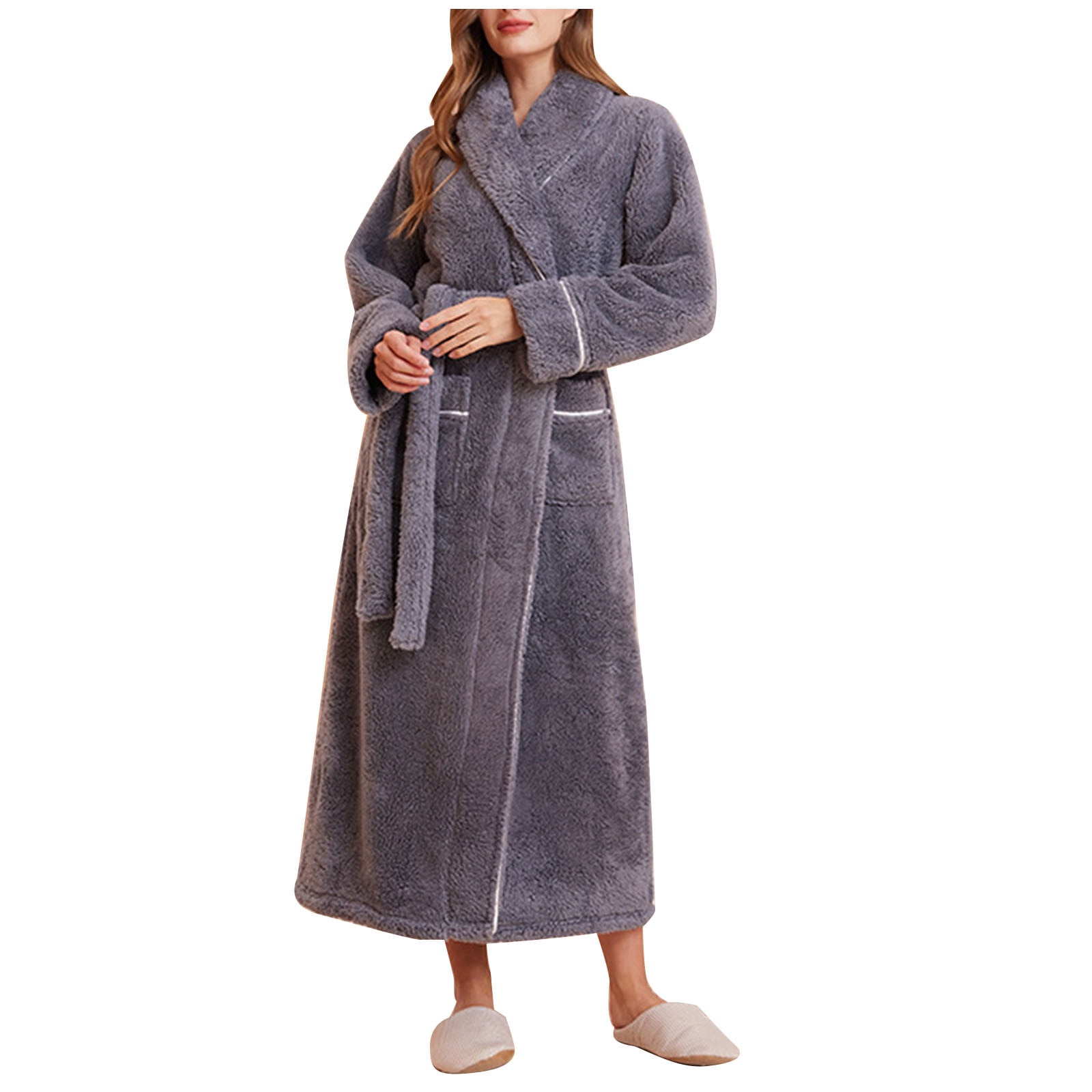 Joau Long Robe for Women Luxurious Flannel Fleece Full Length Bathrobe ...