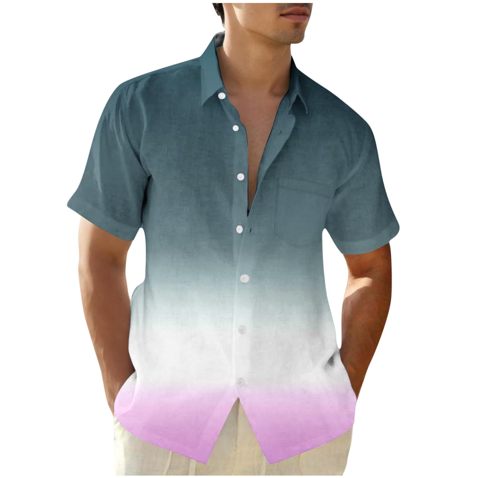 Joau Men's Big & Tall Short Sleeve Shirts Gradient Casual Button Down Shirts Holiday Summer ...