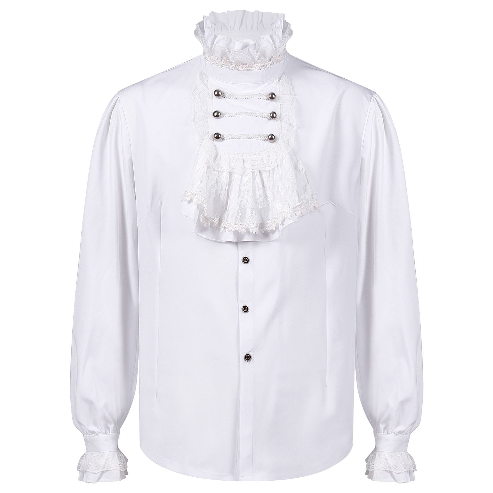Joau Men's Stand Collar Lace Ruffles Dress Shirts Steampunk Gothic ...