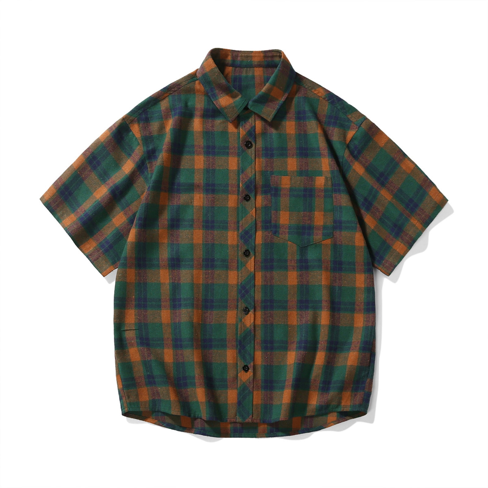 Joau Mens Big & Tall Short Sleeve Button Down Shirt Plaid Button Up Shirts Lightweight Casual ...