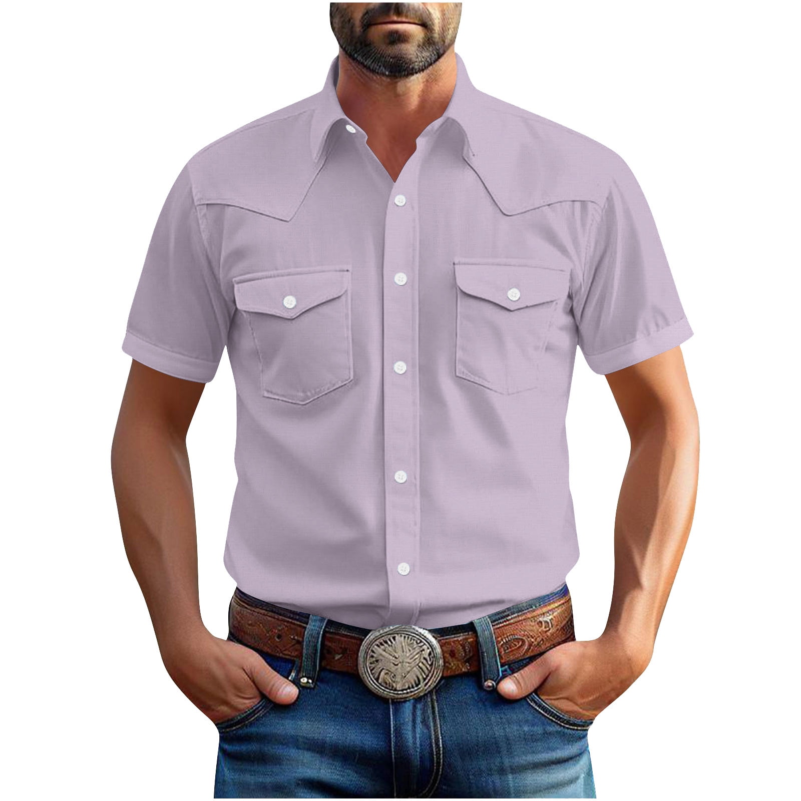 Joau Shirts for Men Casual Short Sleeve Button Down Dress Shirts Work Shirts Holiday Beach ...