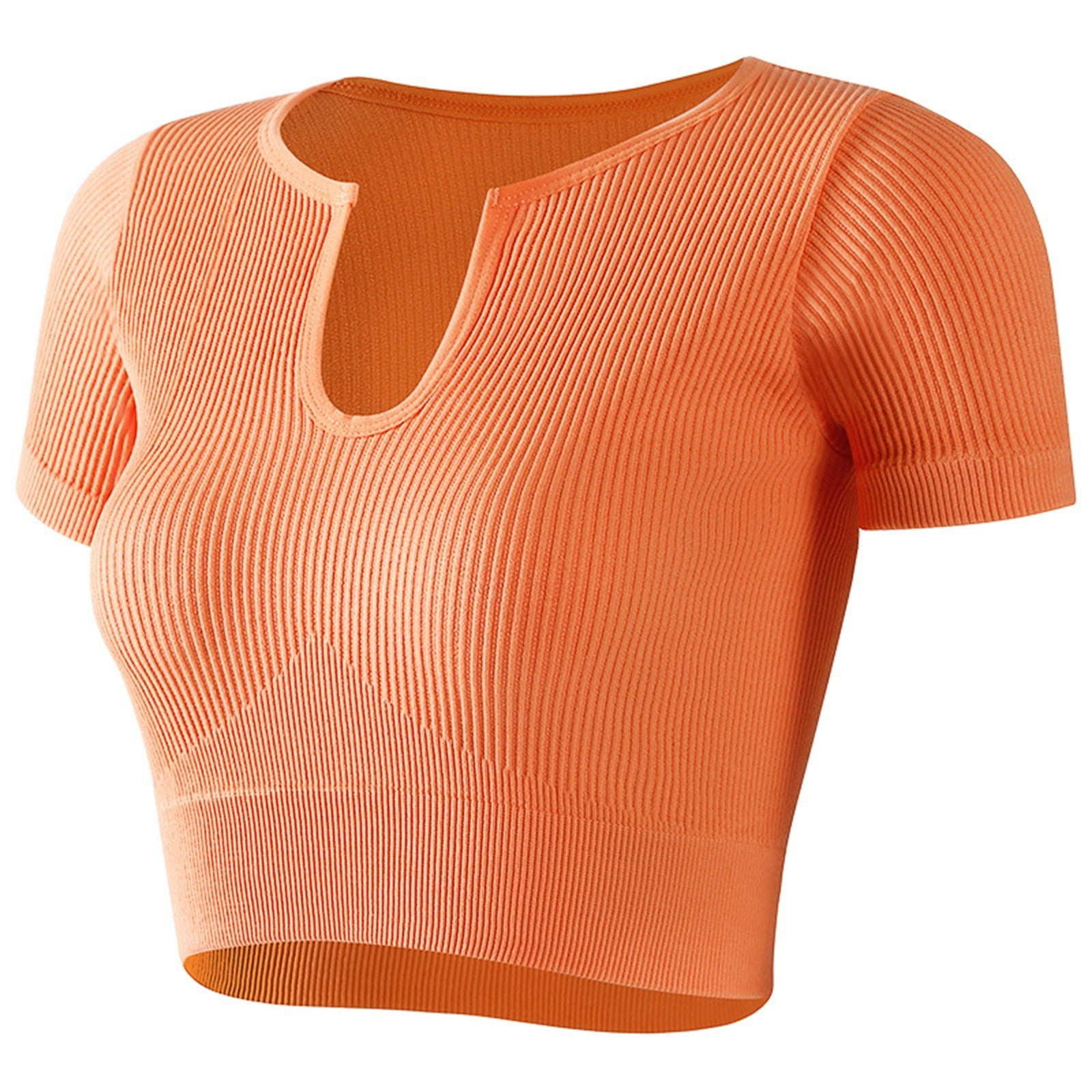 Joau Women's Basic Crop Tops Seamless Ribbed Knit Crop Top Short Sleeve ...