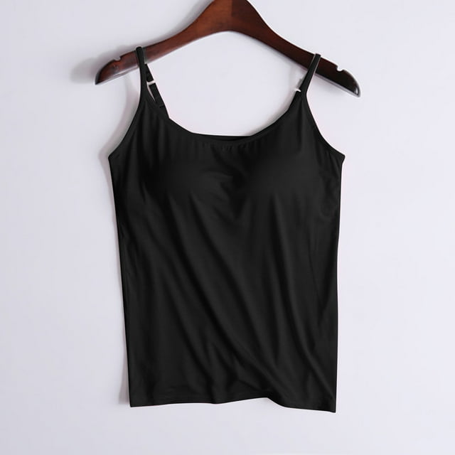 Joau Women's Camisole with Built in Bra, Adjustable Spaghetti Strap Cami Tank Tops Basic Stretch ...