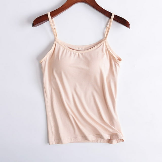 Joau Women's Camisole with Built in Bra, Adjustable Spaghetti Strap Cami Tank Tops Basic Stretch ...