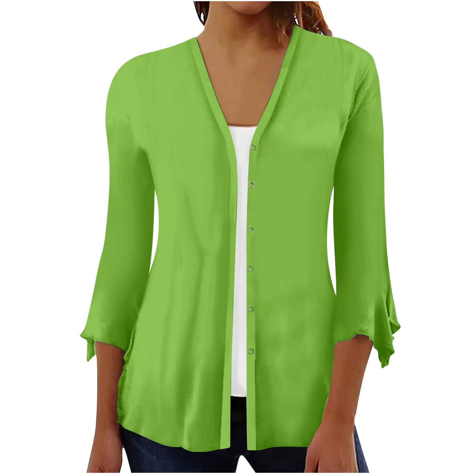 Joau Women's Casual Lightweight Open Front Cardigans 3/4 Ruffle Sleeve ...