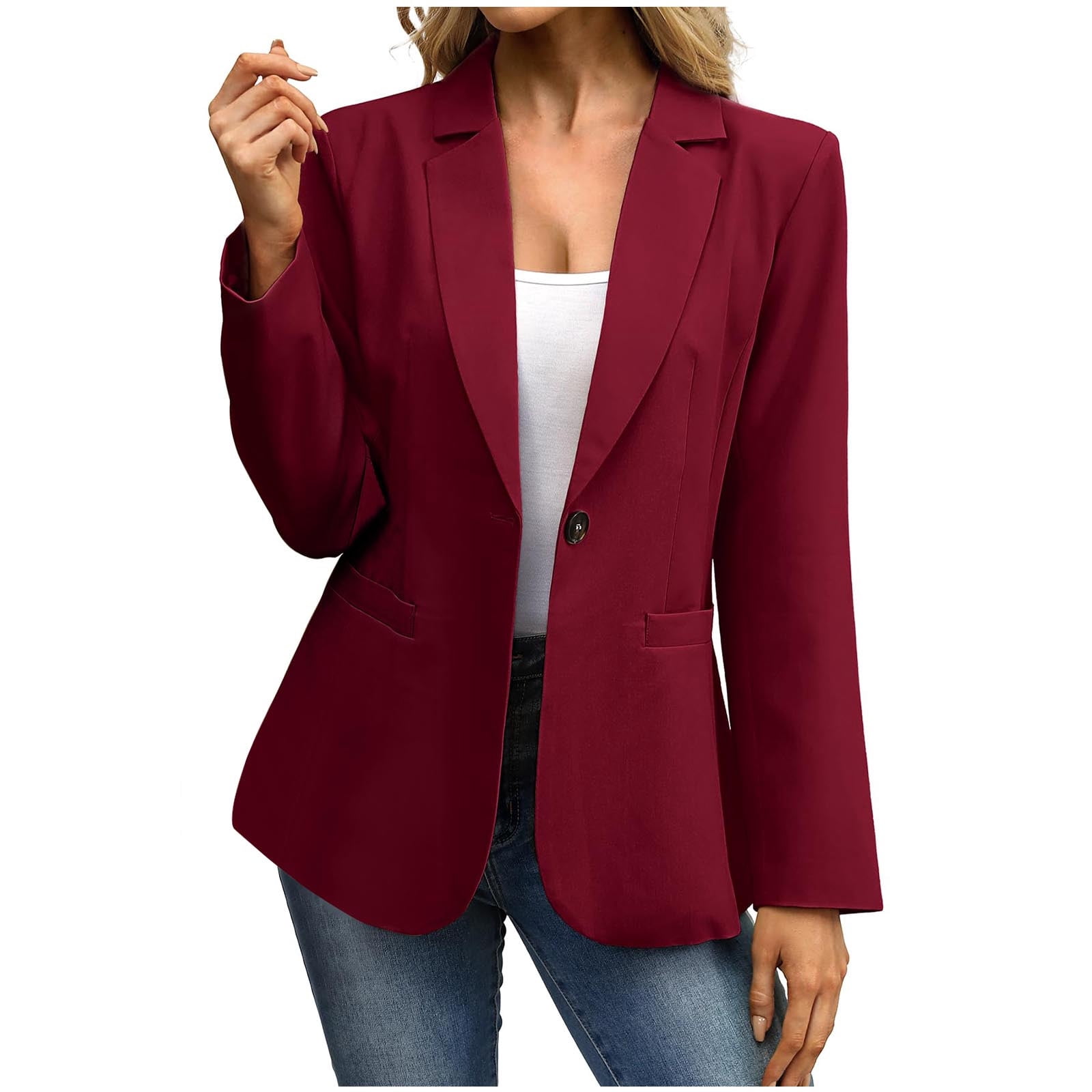 purcolt Women's Casual Dressy Blazer Lapel One Button Comfy Lightweight ...