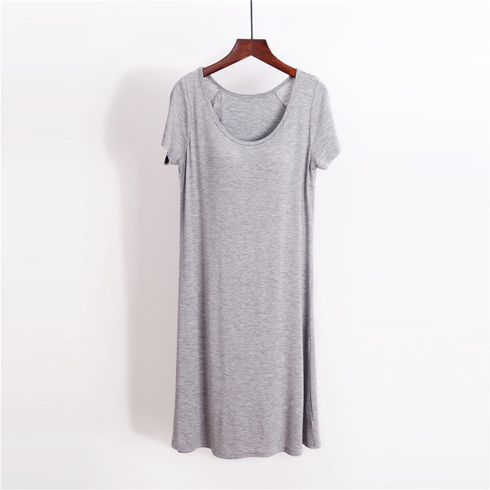 Joau Women's Solid Color Pajamas Nightshirt Short Sleeve Spoon Neck ...