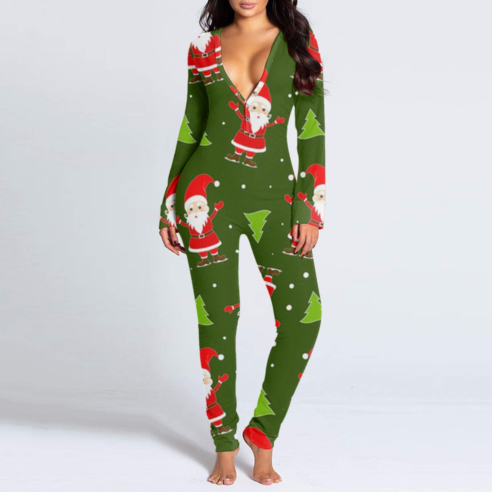 Joau Womens Christmas Sexy Bodycon Onesies Butt Flap Pajamas V Neck