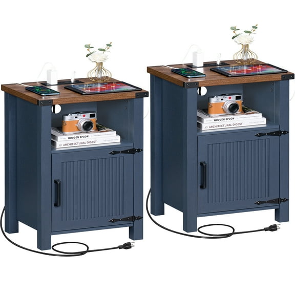 Farmhouse Nightstand Set of 2 with Charging Station, 3 Drawers Bedside ...