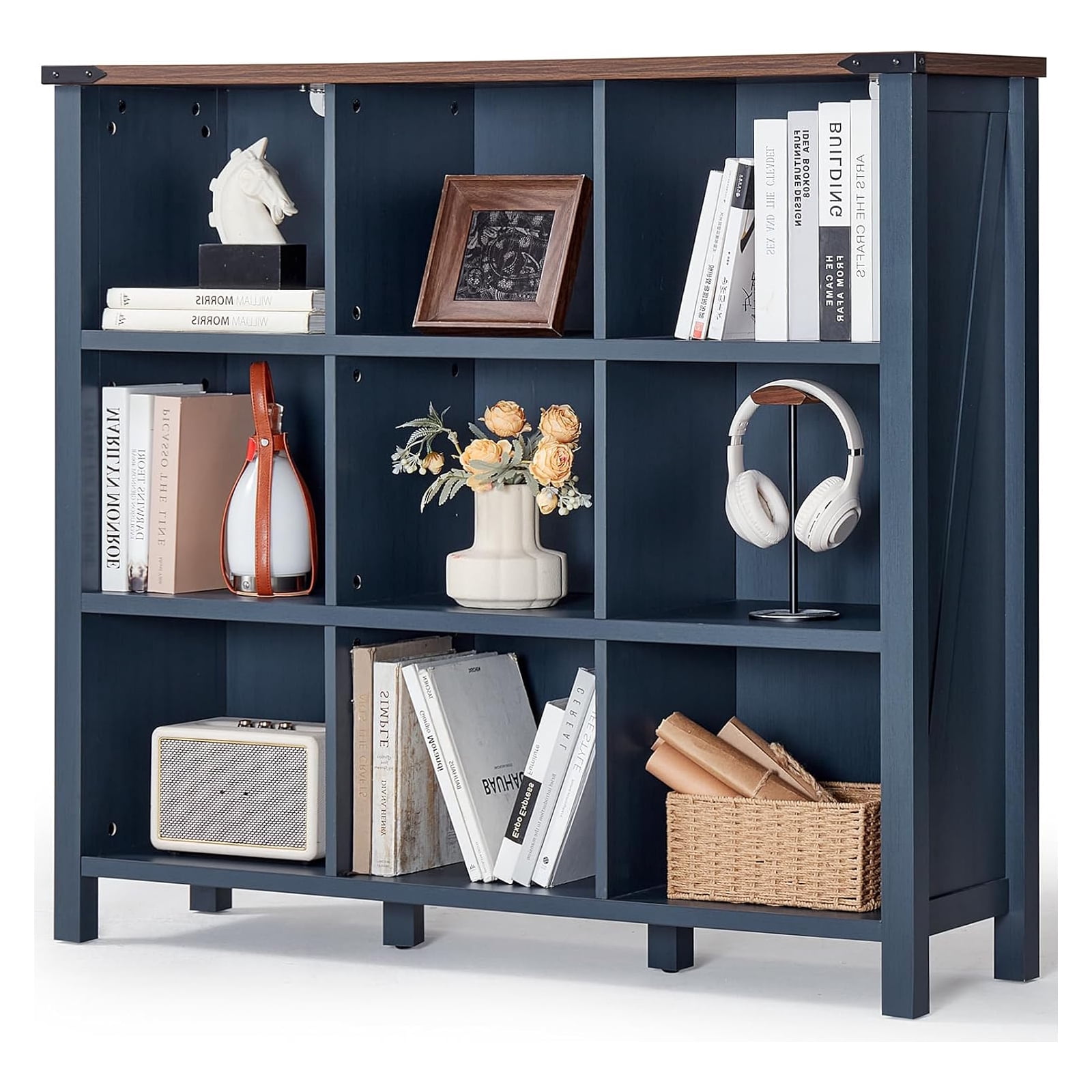 Joaxswe 3-tier Bookshelf, 42.2 in Tall Bookshelf with 9 Open Display ...