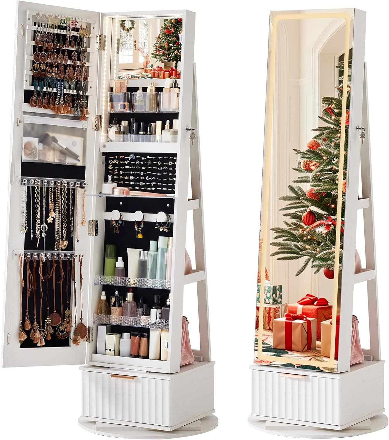 Joaxswe 360° Swivel Jewelry Cabinet with Full Length Mirror Modern ...