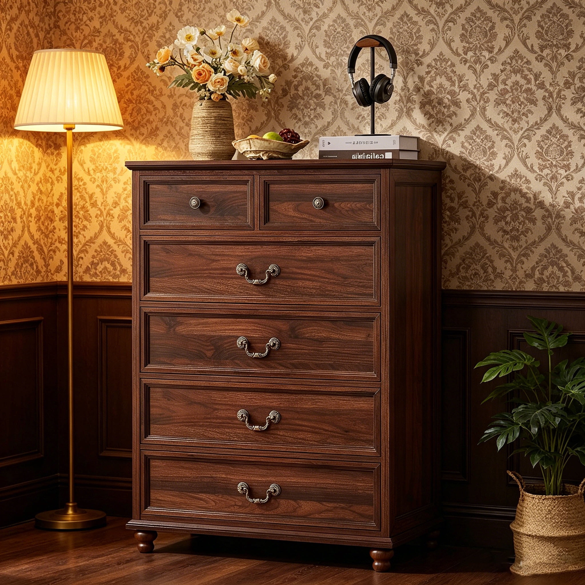 Joaxswe 6 Drawer Dresser Brown Bedroom Dresser Tall Dresser, Modern ...