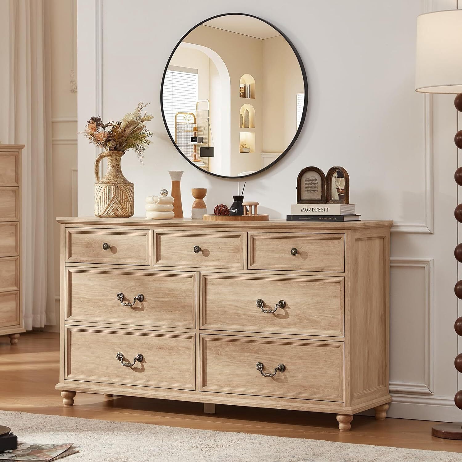 Joaxswe, 7 Drawers Dresser, Natural Oak, 54x16x32 inches - Walmart.com
