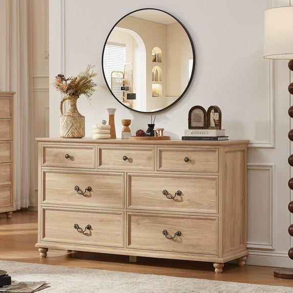 Joaxswe 7 Drawers Dresser for Bedroom, Farmhouse Long Dresser Wood ...