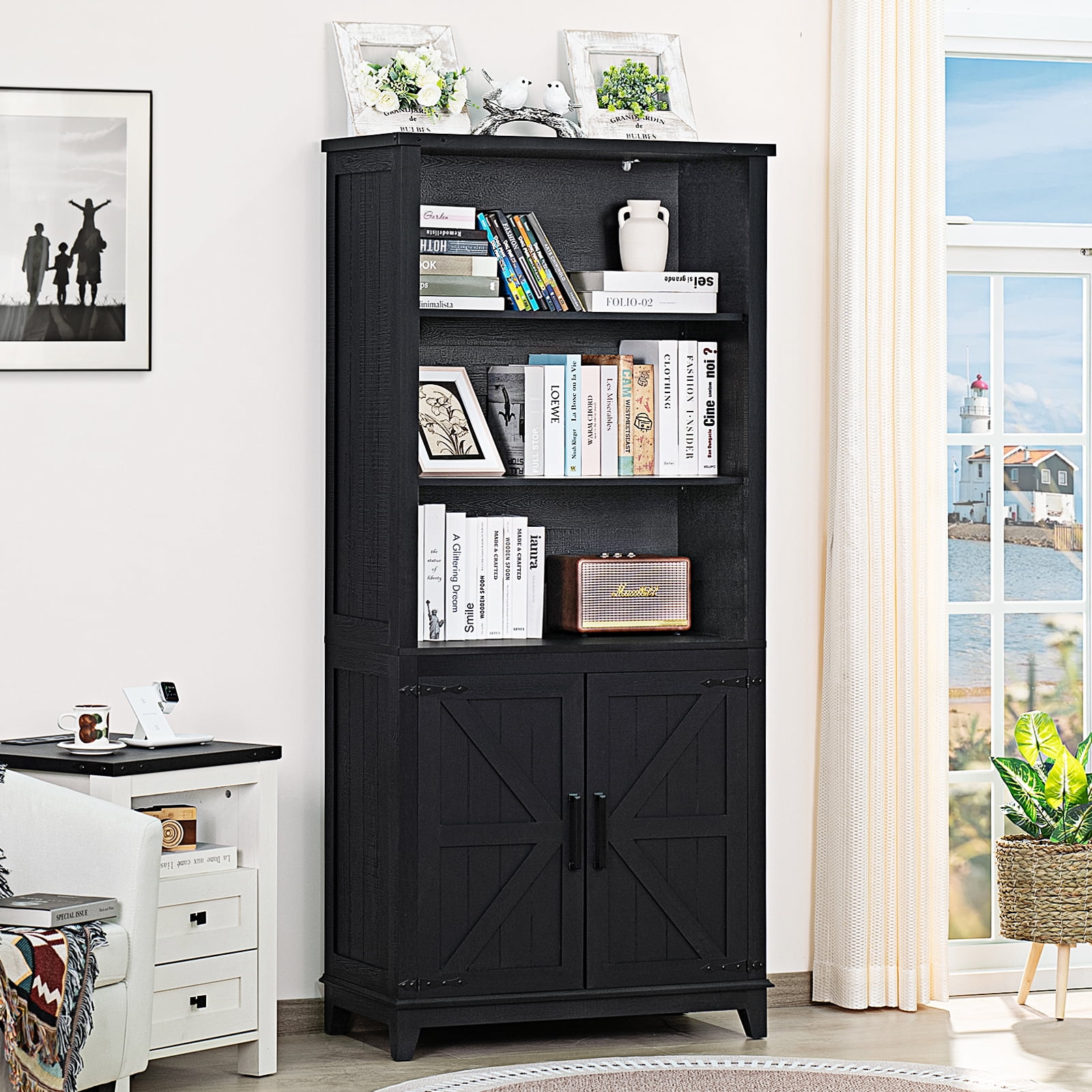 Joaxswe 70"H Bookcases with Drawers & Doors, Large Bookshelf for Home ...