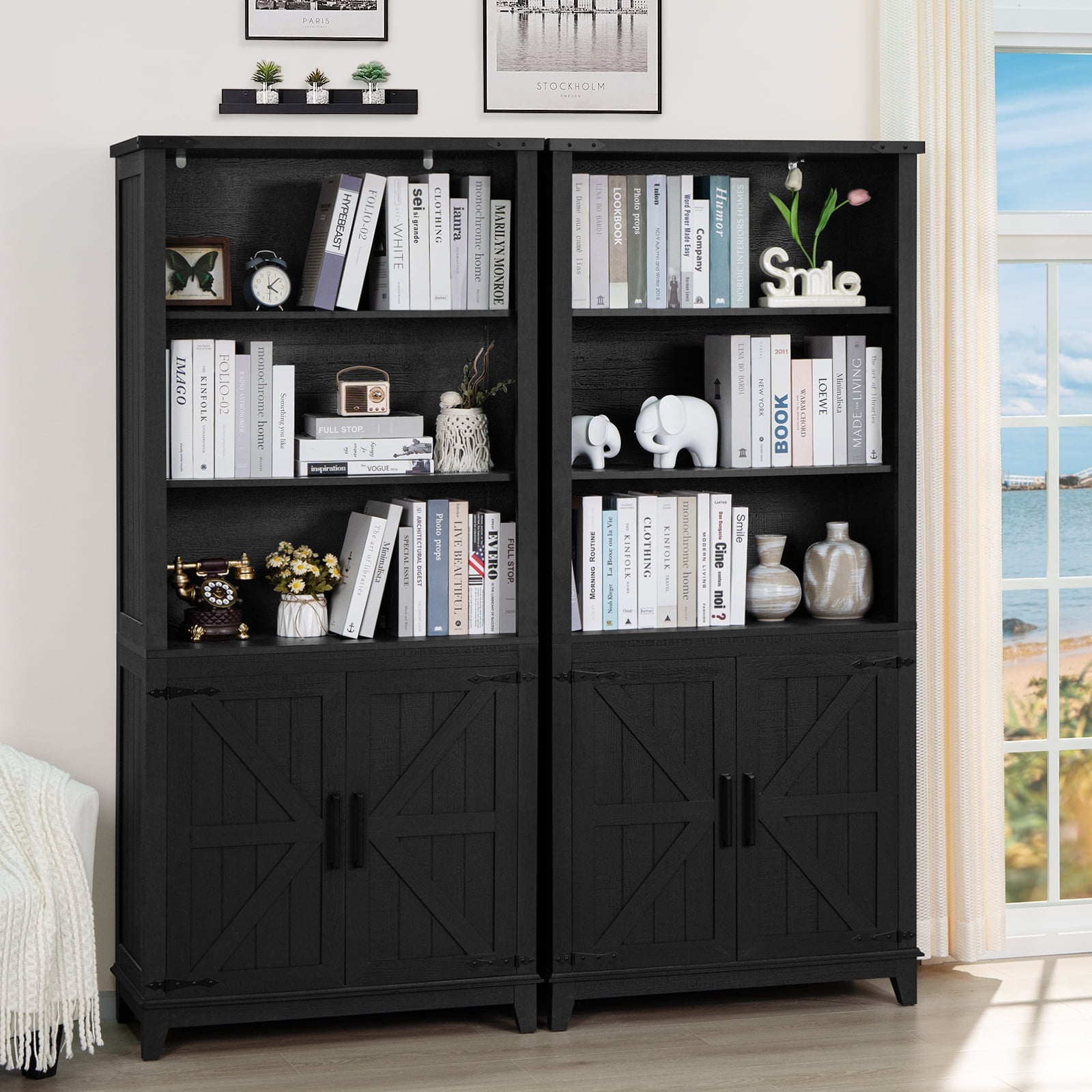 Joaxswe 70" Tall Bookcases with Closed Space with Doors & 3 Open ...