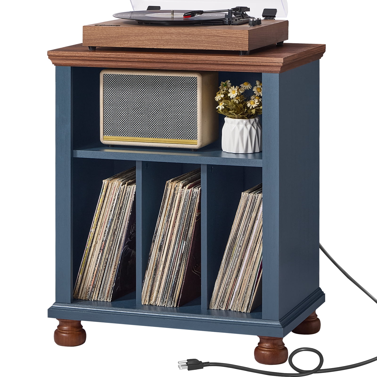 Joaxswe Record Player Stand with Power Outlet, Vinyl Record Cabinet, 24 ...