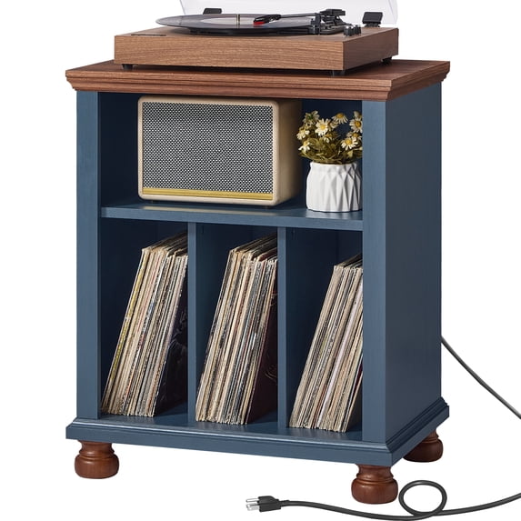 Joaxswe Record Player Stand with Power Outlet, Vinyl Record Cabinet, 24 ...