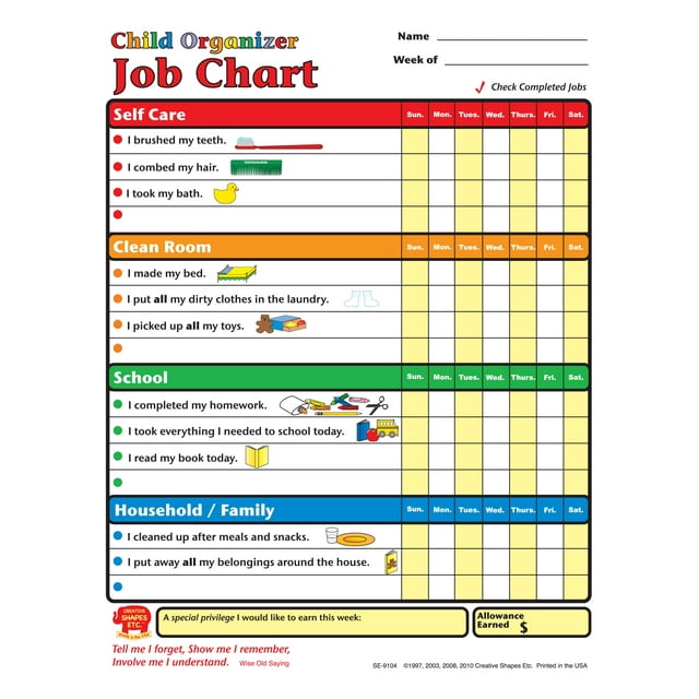 SHAPES ETC. Job Chart - Child Organizer - Walmart.com