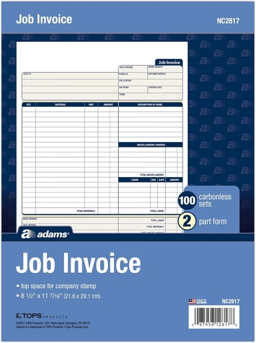 Job Invoice Forms, 2-Part Carbonless, for Service and Repair Billing ...