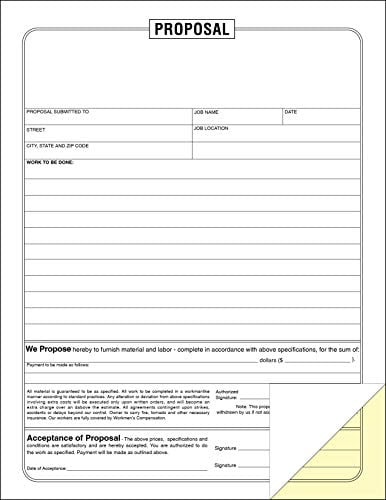 Job Proposal Form for Contractors - 2 Part Carbonless Form (250 Pack) - Walmart.com