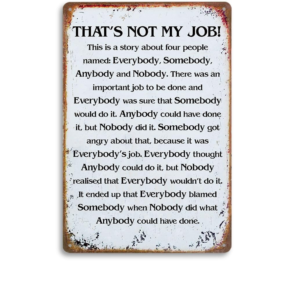 That's Not My Job Story Sign, Vintage Metal Tin Sign - Quirky Wall Art ...