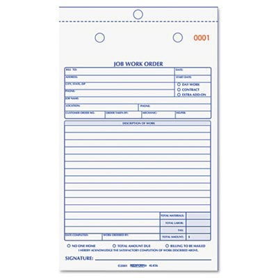 Job Work Order Book, 5 1/2 x 8 1/2, Two Part Carbonless, 50/Book ...