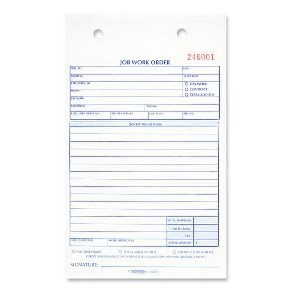 "Job Work Order Book, Two-Part Carbonless, 5.5 X 8.5, 1/page, 50 Forms ...