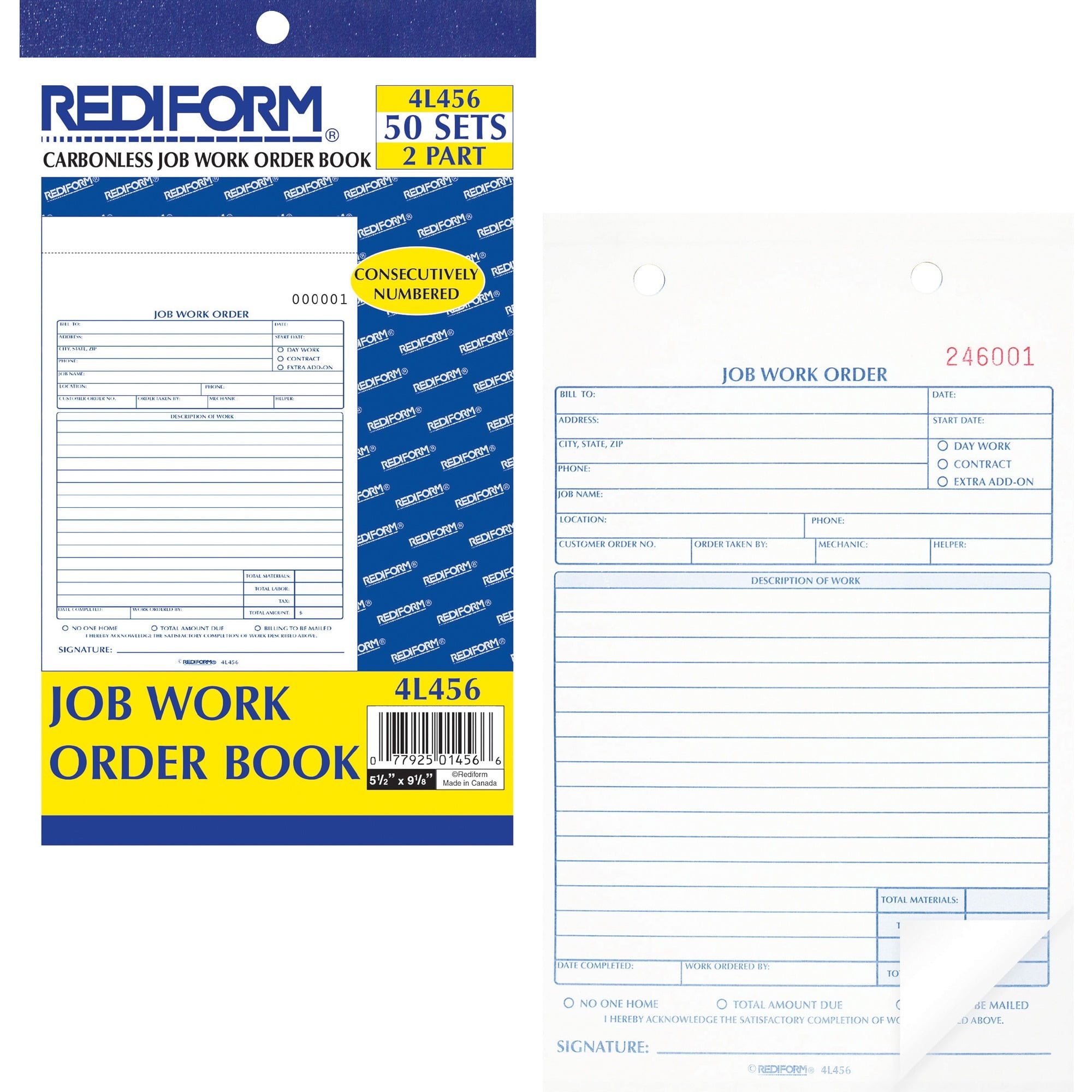 "Job Work Order Book, Two-Part Carbonless, 5.5 X 8.5, 1/page, 50 Forms ...