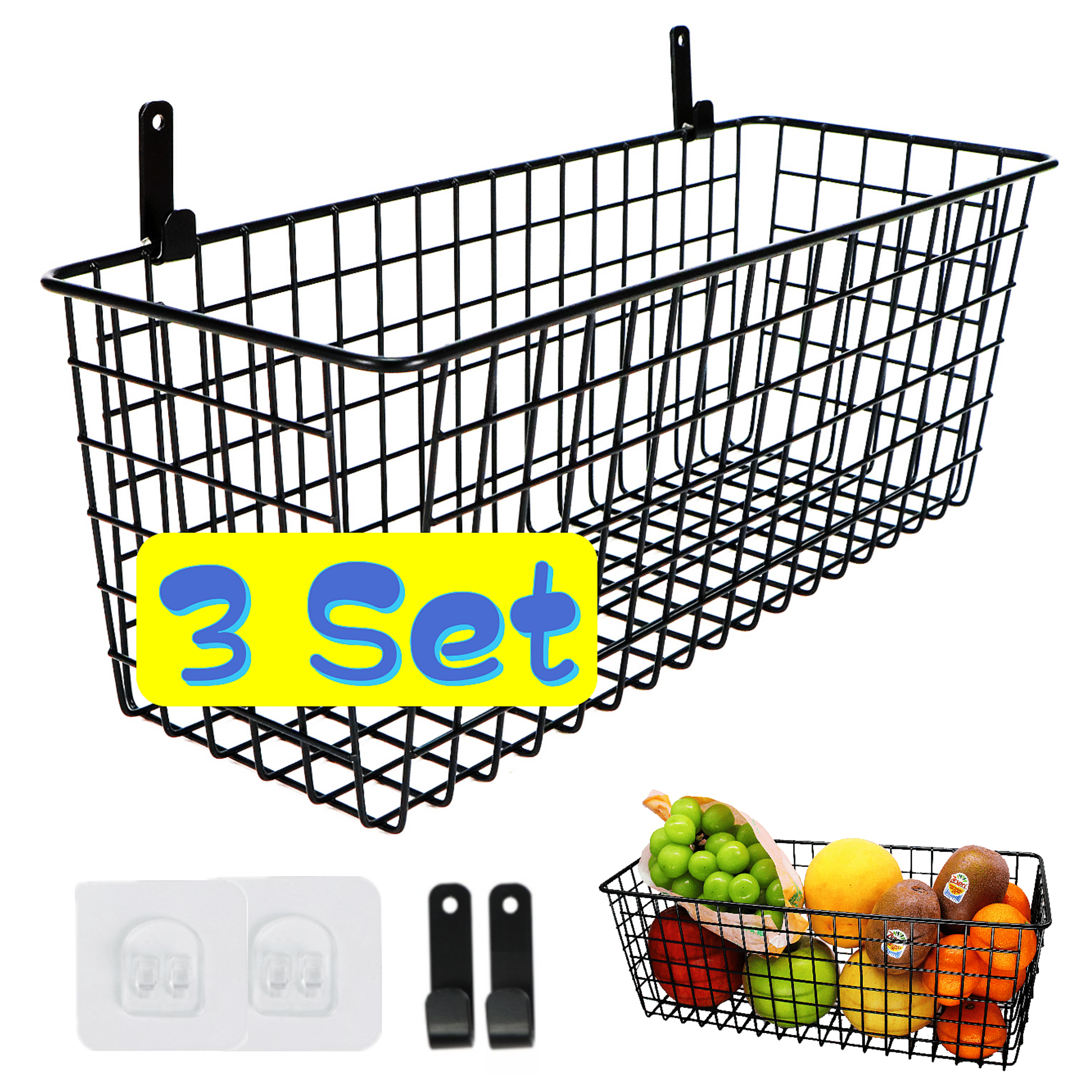 Joben Oligey Hanging Metal Storage Baskets Set of 3 Black Wall Mount ...