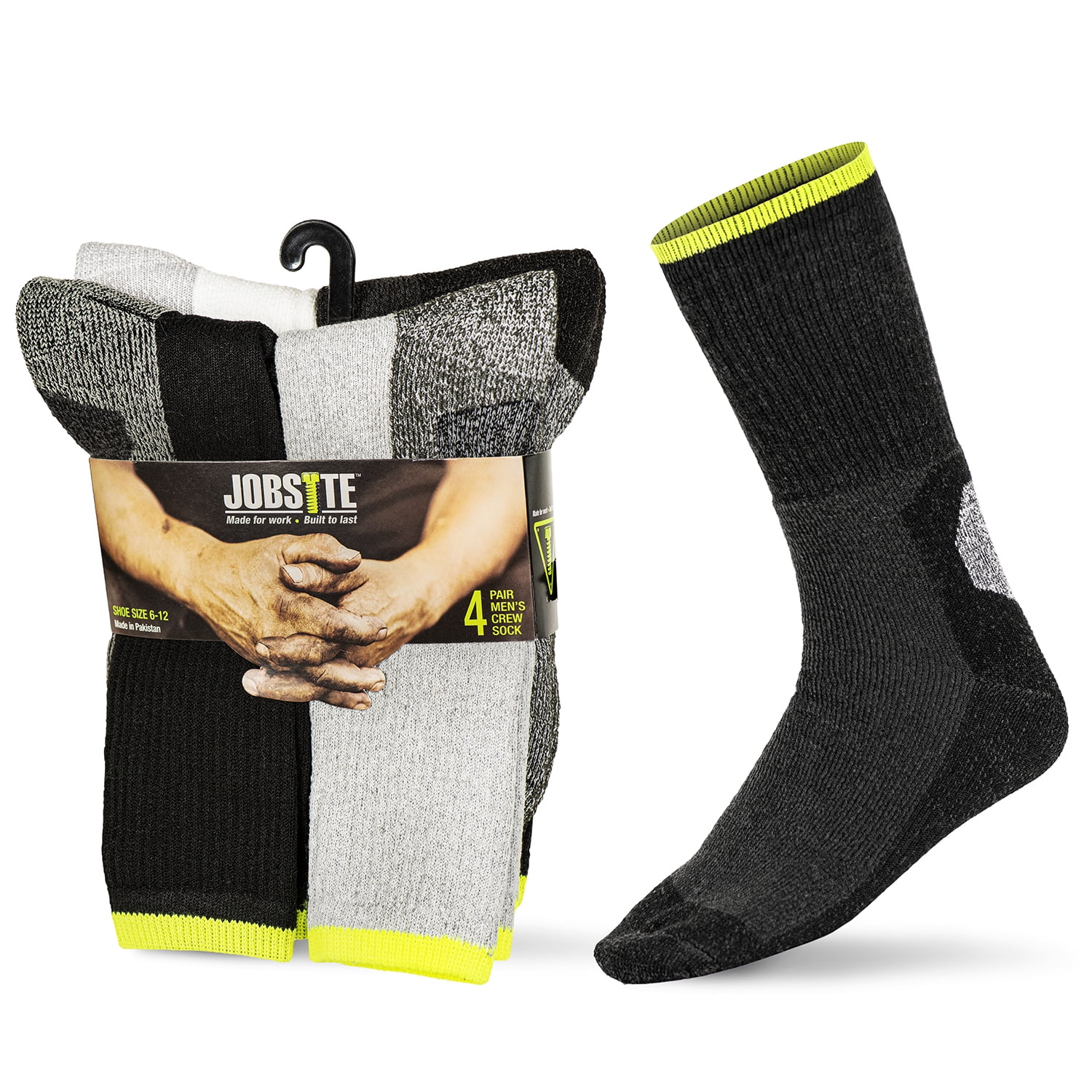 Jobsite 4 Pairs Men's Working Tough Cushioned Crew Boot Sock with Soil ...
