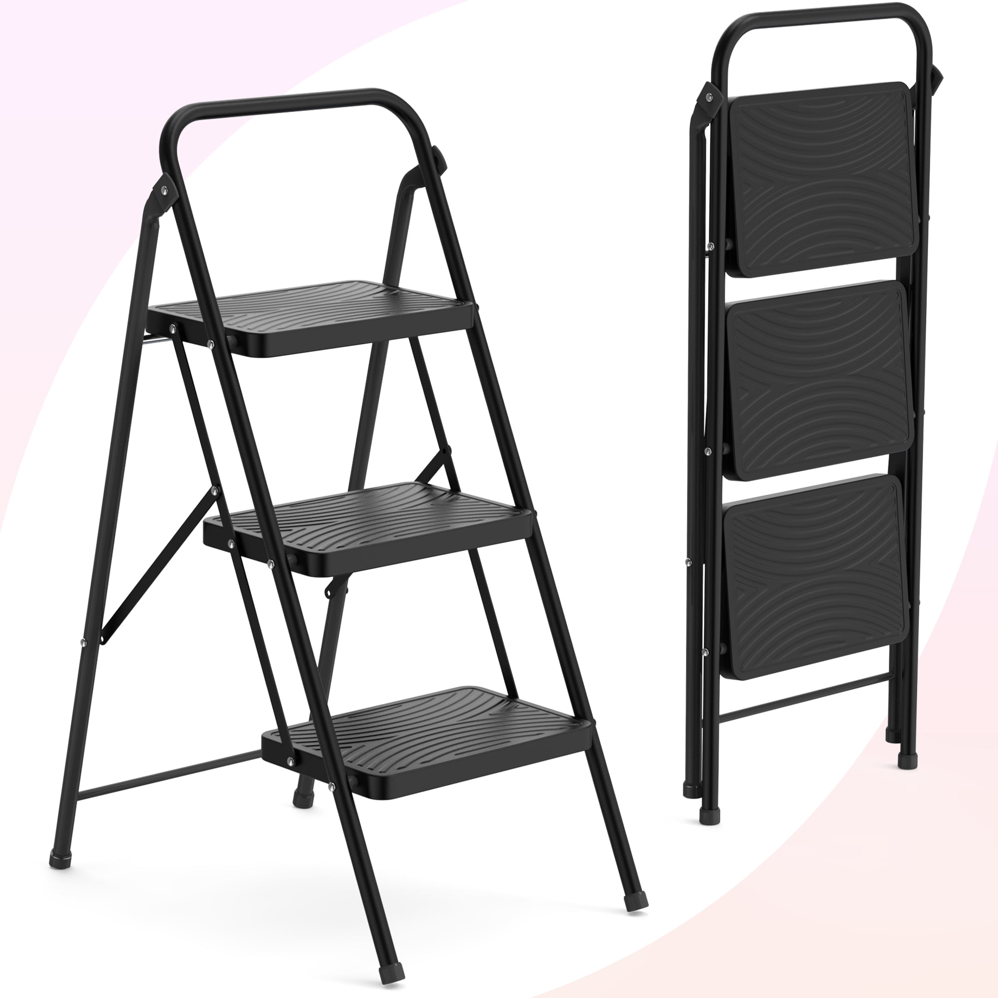 Jocauto 3 Step Ladder, Folding Step Stool for Adults with Wide Anti ...