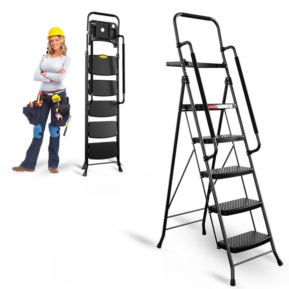 3 Step Ladder, Folding Step Stool with Wide Anti-Slip Pedal and ...