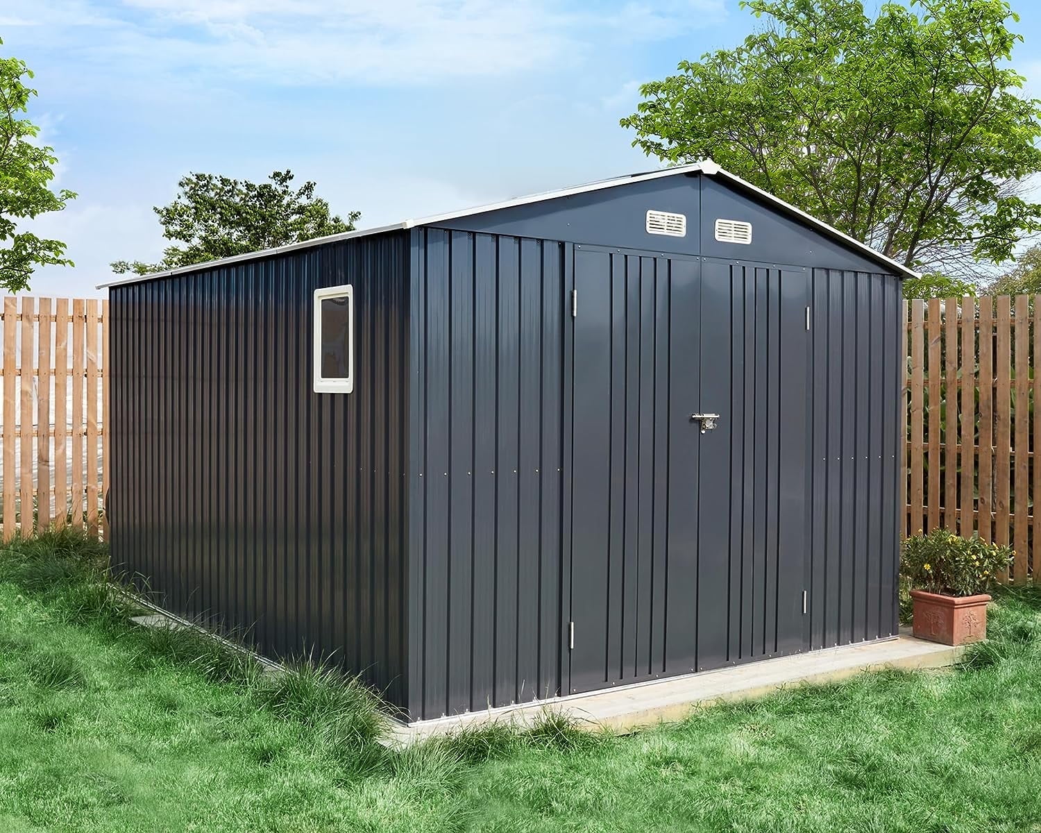 AMERLIFE Large 10x12x7.5 ft Garden Storage Shed, Galvanized Lockable ...