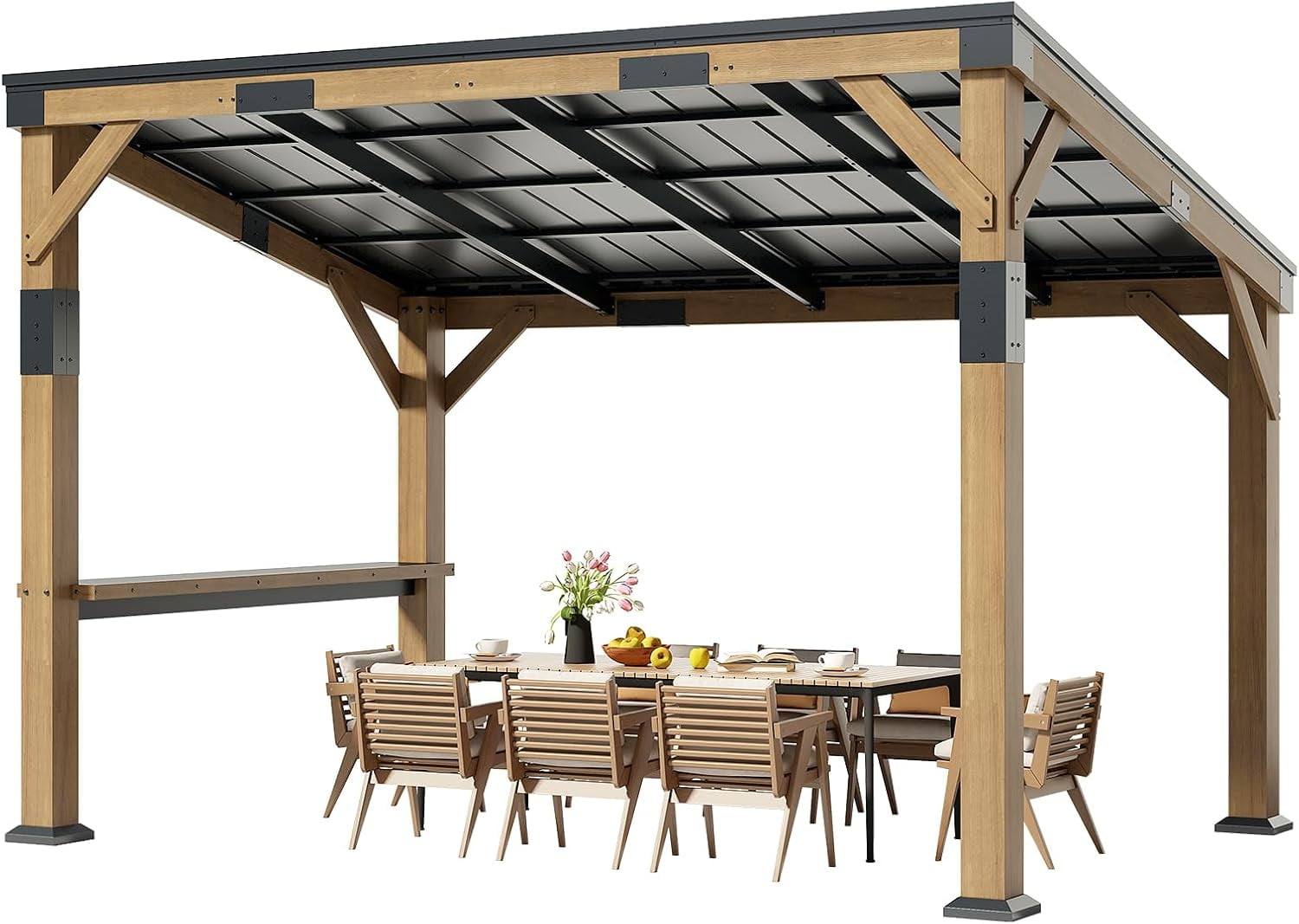 Jocisland 10x14 FT Wood Grill Gazebo with Permanent Galvanized Steel ...