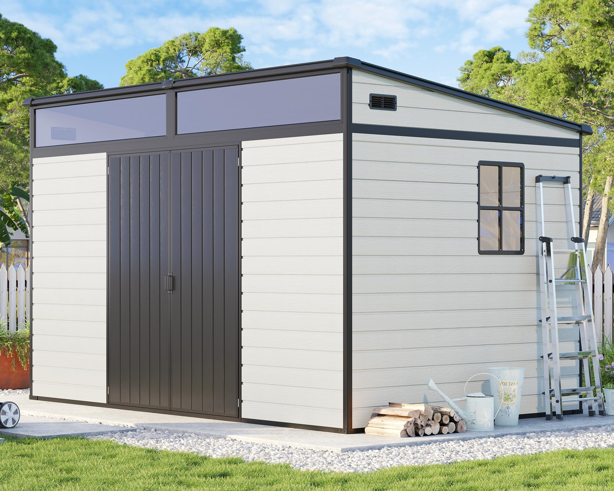 Jocisland 10x7x6.7 ft Outdoor Resin Storage Shed with Floor & Double ...