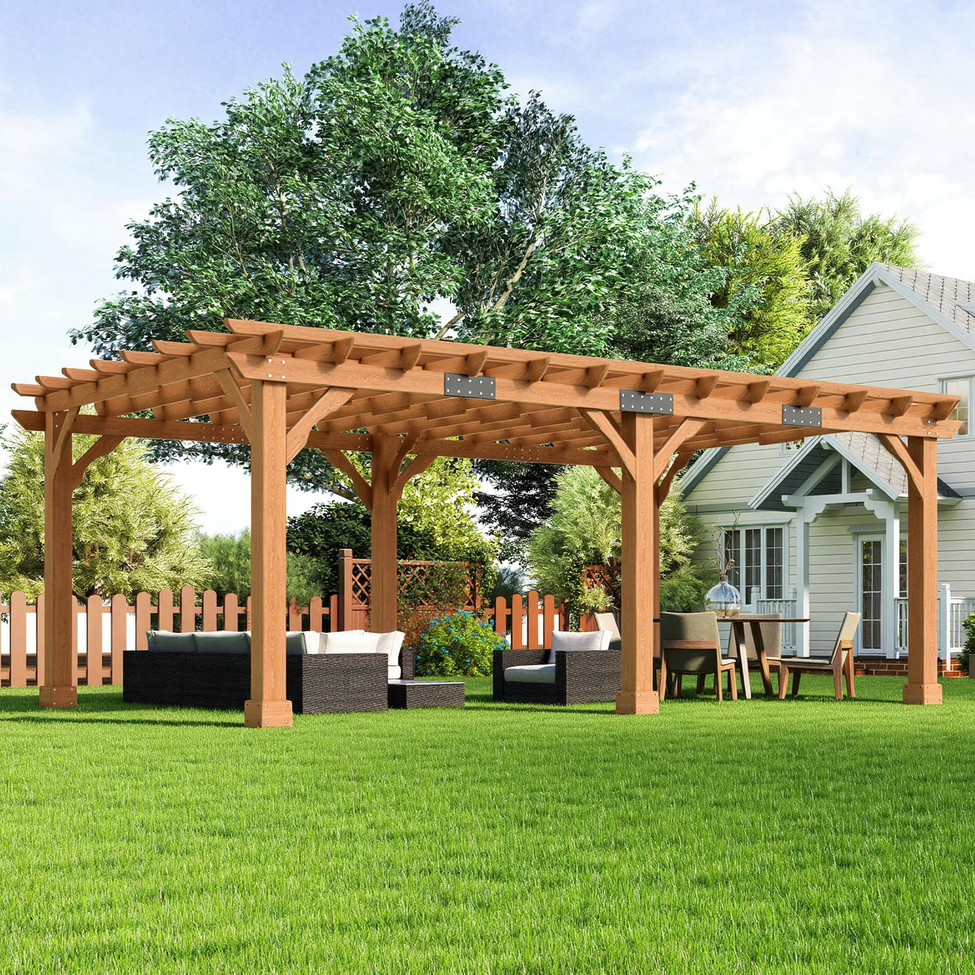 Jocisland 12x20 ft Outdoor Wooden Pergola, Large Solid Cedar Pergola ...
