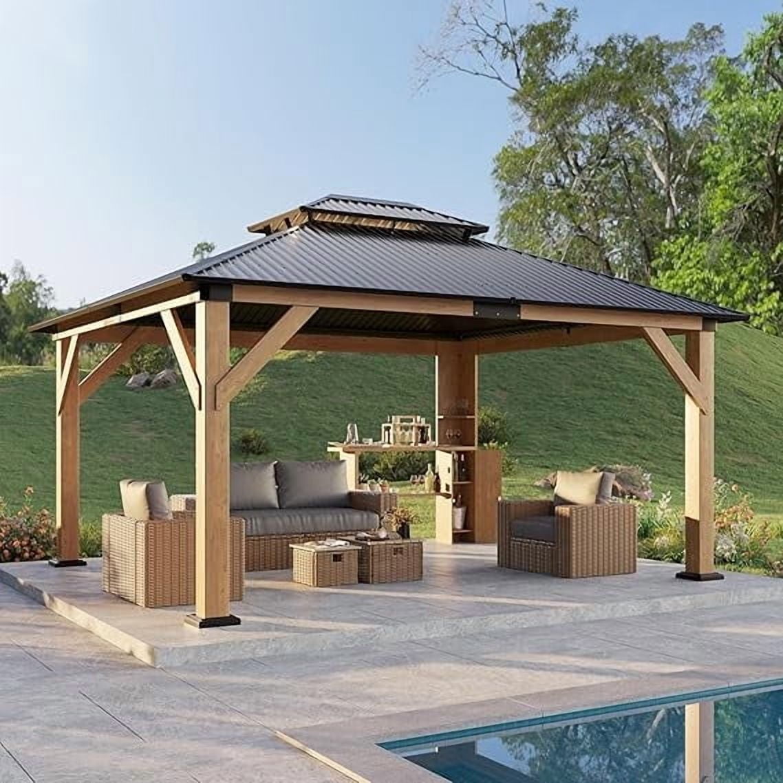 Jocisland 13'x15' Wood Gazebo,Hardtop with Aluminum Double Roof ...