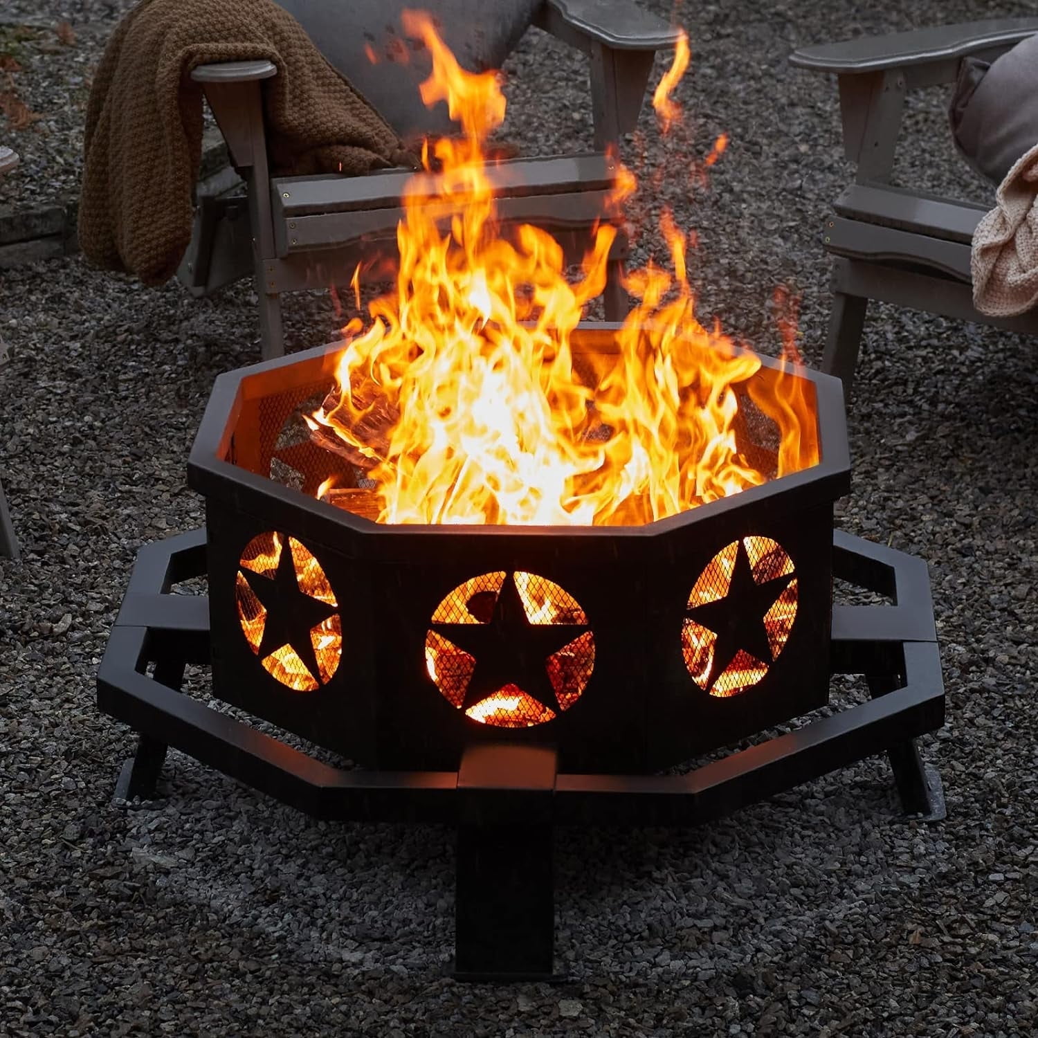 Jocisland 35 Inch Outdoor Fire Pits, Octagonal Wood Burning Fire Pit ...