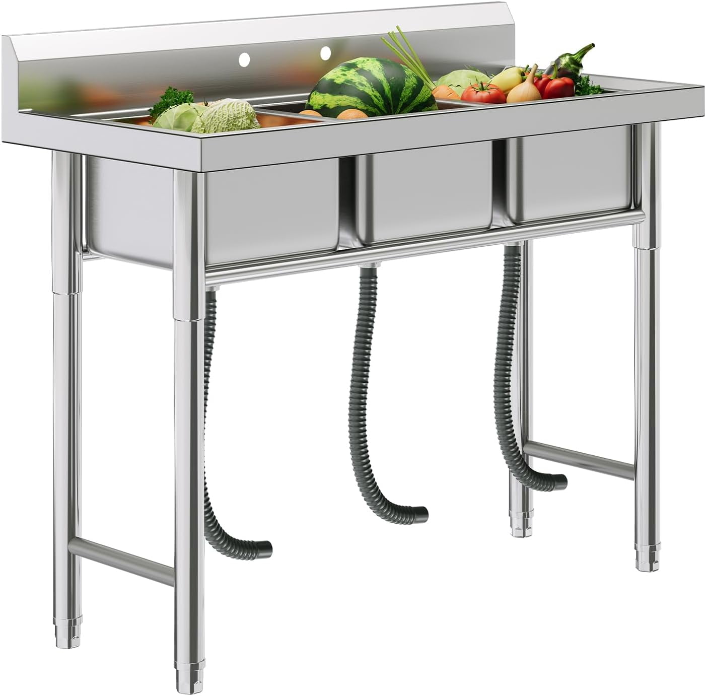 Jocisland 39"x17.7"x37.5" Triple-Bowl Stainless Steel Sink with ...